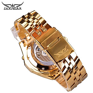 JARAGAR Golden Stainless Steel Tourbillion Design Calendar Display Mens Watches Brand Luxury Automatic Mechanical Wrist Watch