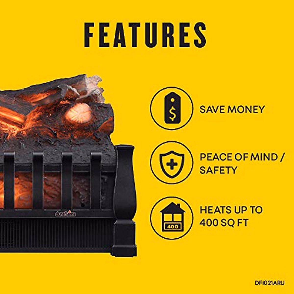 Duraflame DFI021ARU Electric Log Set Heater with Realistic Ember Bed and Logs, 20.5" W x 8.66" D x 12" H, Black