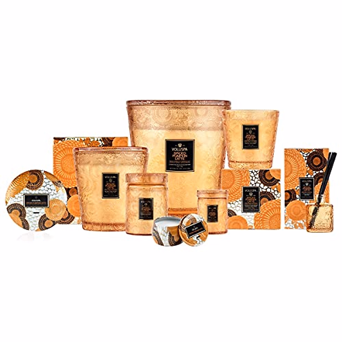 Voluspa Spiced Pumpkin Latte Candle | 3 Wick Tin | 12 Oz. | 40 Hour Burn Time | Vegan | All Natural Wicks and Coconut Wax for Clean Burning