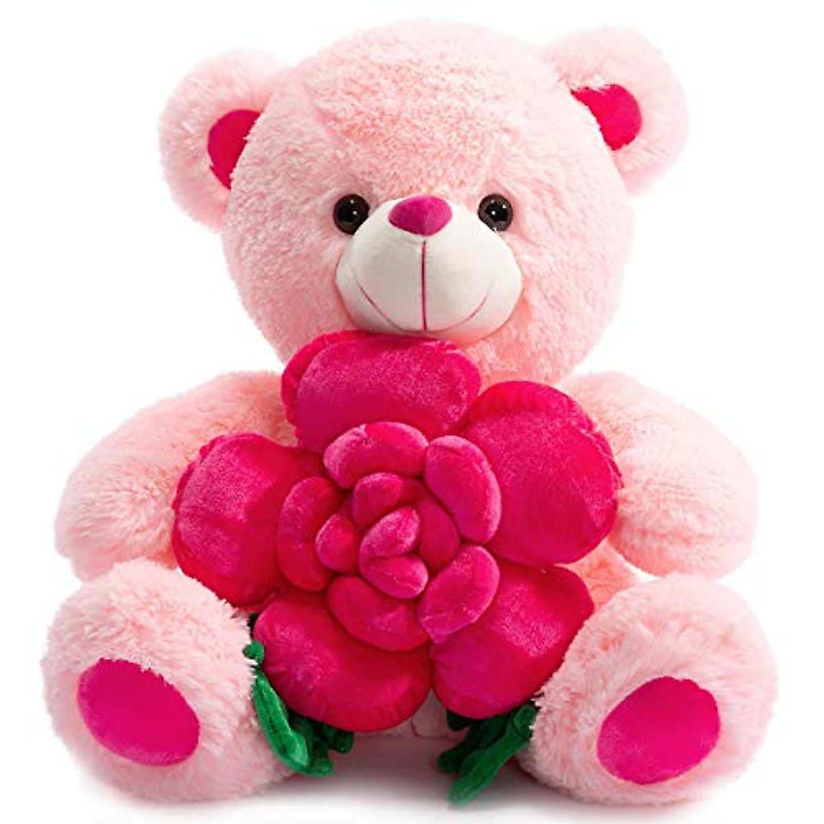 BEJOY Teddy Bear Stuffed Animals Plush Bear Holding Rose Soft Plush Toy Valentine's Day, 16 Inch, Pink