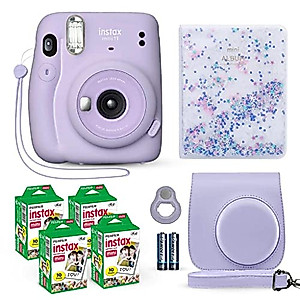 Fujifilm Instax Mini 11 Instant Camera Lilac Purple + Fuji Film Value Pack (40 Sheets) + Shutter Accessories Bundle, Incl. Compatible Carrying Case, Selfie Lens, Quicksand Beads Photo Album 64 Pockets