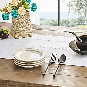 ZeeMart Farmhouse Table Runner, Rustic Table Runners 48 Inches Long, Linen Boho Table Runner, Braided Striped White Table Runner for Dining Party Holiday, 15x48 Inches, Braided Off White