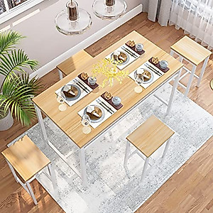 AWQM 5 Piece Bar Table Set, Modern Counter Height Dining Table and Chairs Set for 4, Wood Kitchen Table and 4 Bar Stools for Small Spaces, Apartment, Pub, Dining Room, Beige