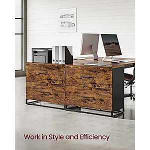 VASAGLE Lateral File Cabinet, Home Office Printer Stand, 2-Drawer Filing Cabinet, with Anti-tip Interlocking Mechanism, for A4, Letter-Size, Legal-Size Hanging Files, Rustic Brown and Black UOFC053B01