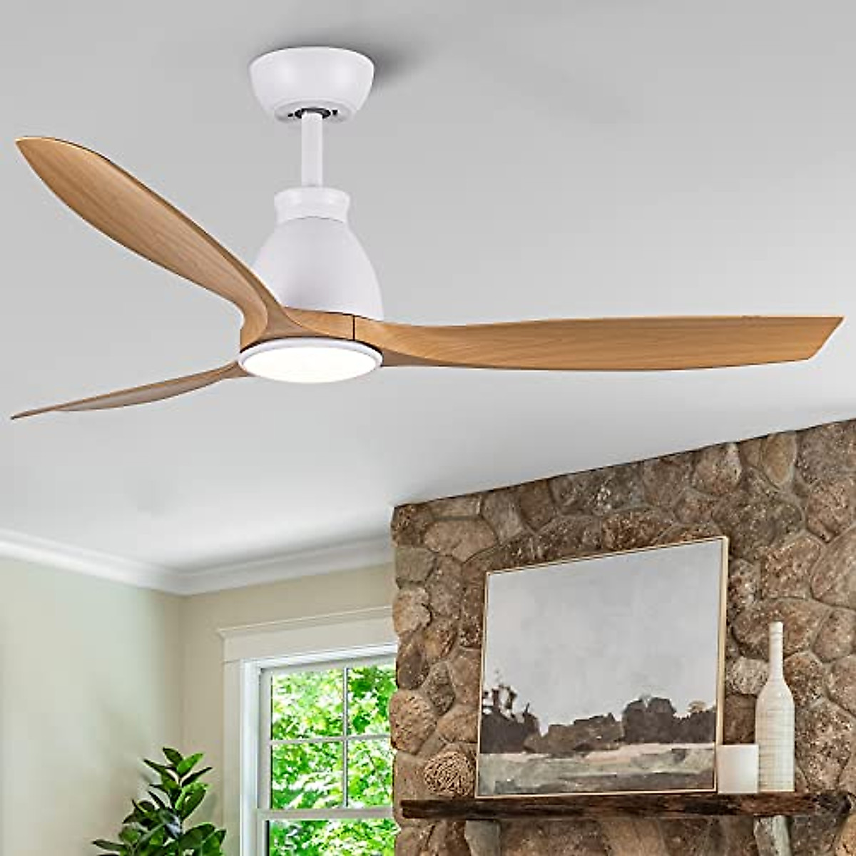 Overstock 52 in. Integrated LED Wooden Grain Modern Ceiling Fan with Lights and Remote Control - 52 Inches