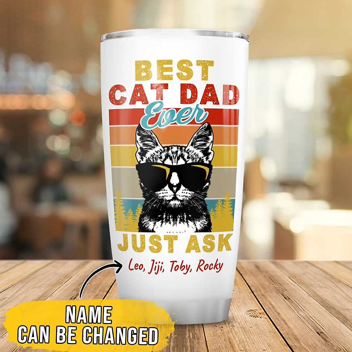 Wassmin Personalized Best Cat Dad Tumbler Cup With Lid 20oz 30oz Stainless Steel Double Wall Vacuum Insulated Tumblers Coffee Travel Mug Fathers Birthday Christmas Drinking Cups Cats Owners Lovers