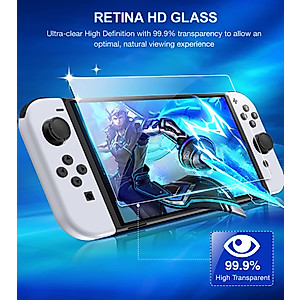 ELISWEEN 3-Pack Switch OLED Screen Protector Tempered Glass with Auto Alignment Kit for 2021 Nintendo Switch OLED Screen Protector, 9H/2.5D/0.33mm Thickness Dockable Hd Screen OLED Screen Protector