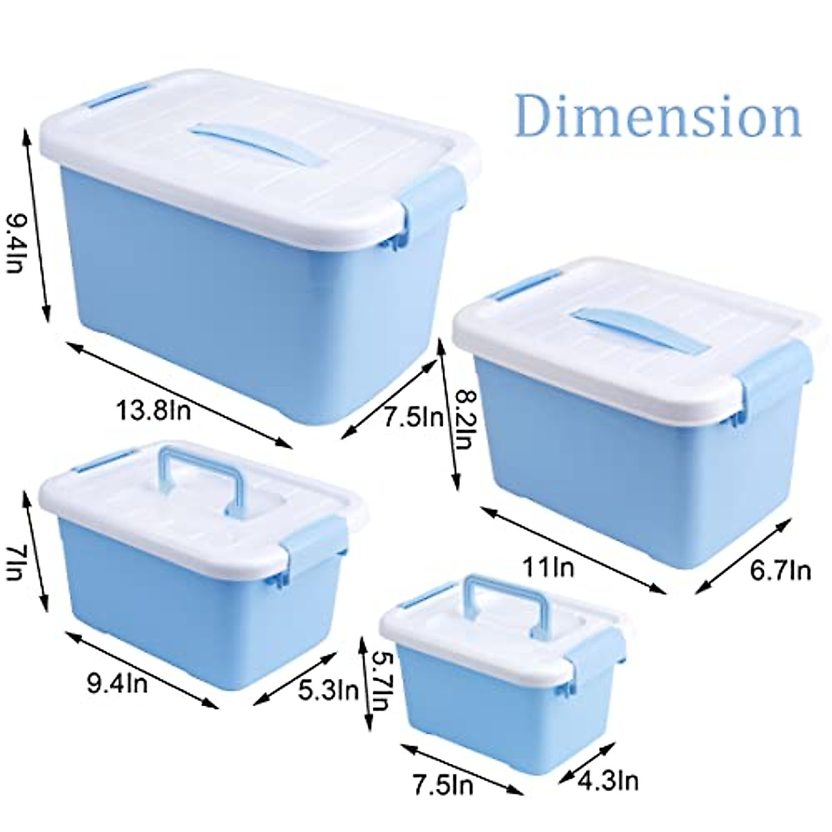 WUWEOT 4 Pack Plastic Storage Bin with Lid, Latch Boxes Storage Container With Handles, Stackable Totes for Toys Art Crafts Tools Pantry