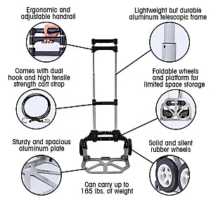 Folding Hand Truck Dolly 2-Pack | 165 LB Capacity | Aluminum Heavy Duty Foldable Hand Cart with Telescoping Handle | No Assembly Required Collapsable Dolly | Ideal for Warehouses, Luggage