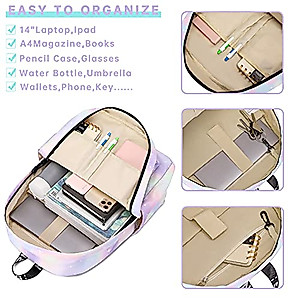 mygreen Tie Dye Girls Backpack, Kid Backpacks for Girls Cute Lightweight Bookbag with Lunch Bag Galaxy Green Purple