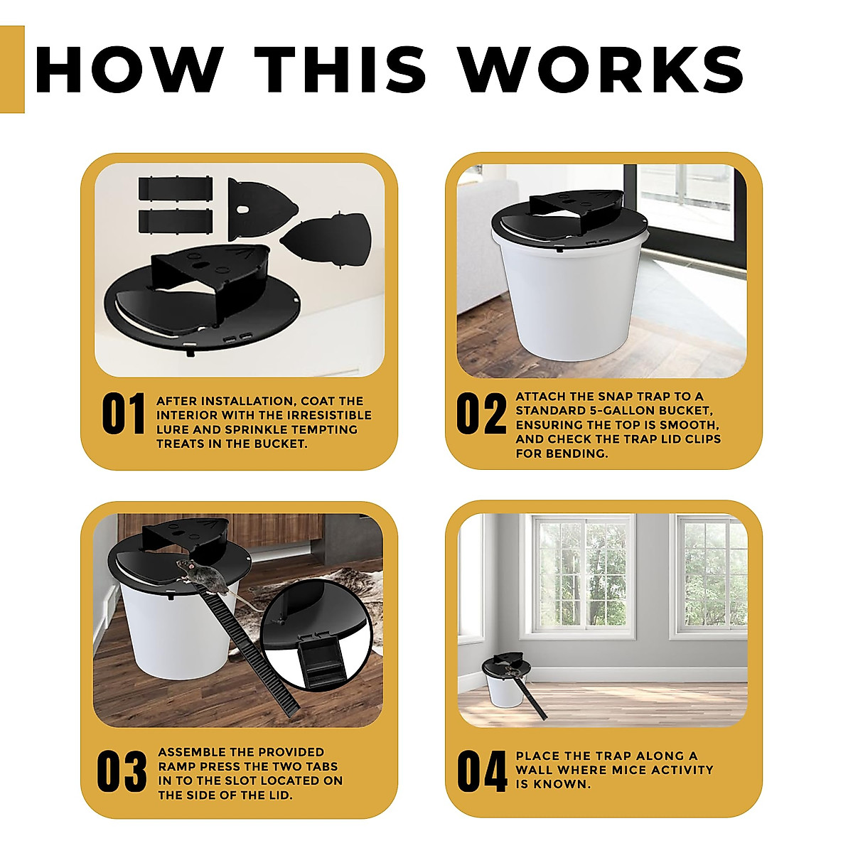 GARDENGUARDIAN - Mouse Trap Bucket Lid - 5 Gallon Bucket Mouse Trap - Mouse Traps Indoor - Rat Trap - Rat Flip & Slip Trap - Safe & Humane Rodent Control - Indoor/Outdoor Pet-Friendly Solution