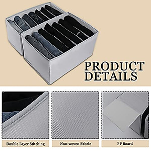 Wardrobe Clothes Organizer (2pcs), Foldable Grid Storage Box with Multiple Layers, Portable Washable Storage Containers for Underwear, Socks, Scarves, Skirts, T-shirts, Jeans(Grey, Sturdy PP Board)