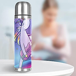 Funny Unicorn Playing the Guitar Stainless Steel Water Bottle Leak-Proof, Double Walled Vacuum Insulated Flask Thermos Cup Travel Mug 17 OZ