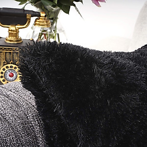 YOUR SMILE Pack of 2, Decorative New Luxury Series Merino Style Fur Throw Pillow Case Cushion Cover 18" x 18"(Black)