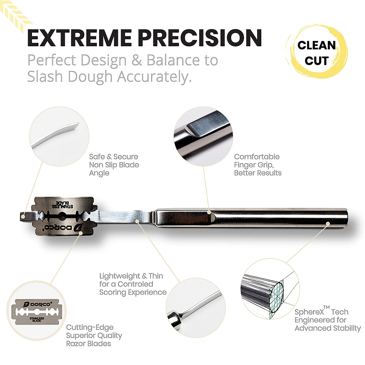 Stainless Steel Bread Lame in Gift Storage Box with Blade Protective Cover - The Most Advanced Design for Accurate Dough Scoring - 10 Premium Replaceable Blades - Built By Bakers, for Bakers