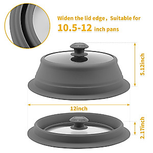 Vented Tempered Glass Lid Wok Lid for Stockpot Steamer Pot Pan, 10.5-11 inch Universal Multifunction Silicone Cover Collapsible Microwave Splatter Lid Cover Microwave Safe