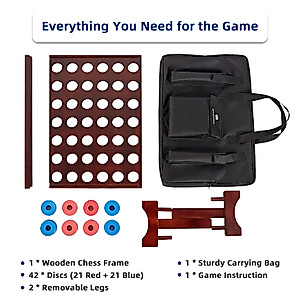 SpeedArmis Giant Wooden 4 in A Row Game - Fun Indoor and Outdoor Board Games for Teens, Includes 42 Pcs Dics and Carrying Bag