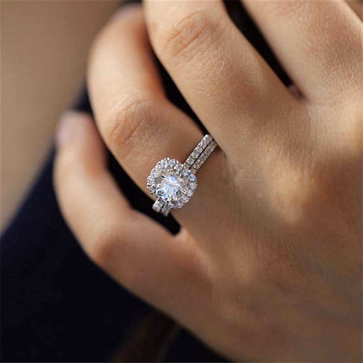 CHWLNJN Luxury Jewelry Fashion 925 Sterling Silver Square Cut AAA Cubic Zirconia Ring Eternal Diamond Engagement Wedding Ring Female Ring Promise Ring Size 6-10 (9)