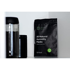 Infinity Pack 62% RH 8 g Humidity Packs (10 Pcs) - Natural Plant Based Solution for Storing up to 28 g Herbs - 2 Way Humidification - Patented Moisture Control Technology - with Resealable Bag