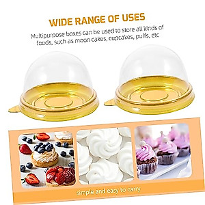 HEMOTON 100pcs Mini Cake Cupcake Holder Dessert Cups with Lids Mooncake Box Wedding Cake Stand Mini Paper Cups Clear Cake Stand Tray Moon Cake Mooncake Tray Puffs Gift Clamshell Mini