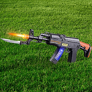 Light Up Toy Machine Gun with Folding Bayonet by ArtCreativity - Cool LED, Sound and Vibration Effect - 16 Inch Pretend Play Military Submachine Gun - Army Prop Gun for Boys and Girls