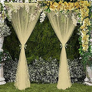 Tulle Backdrop Curtain for Parties 10ftx8ft Champagne Sheer Backdrop Curtain for Wedding Birthday 2Panles 5ftx8ft