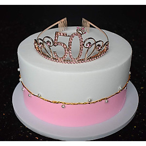 50th Birthday Tiara and Sash Happy 50th Birthday Party Supplies 50 Fabulous Black Glitter Satin Sash and Rose Gold Crystal Tiara Princess Birthday Crown for Women 50th Birthday Party Decorations