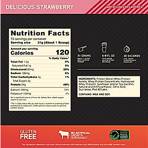 Optimum Nutrition Gold Standard 100% Whey Protein Powder, Delicious Strawberry, 5 Pound (Packaging May Vary)
