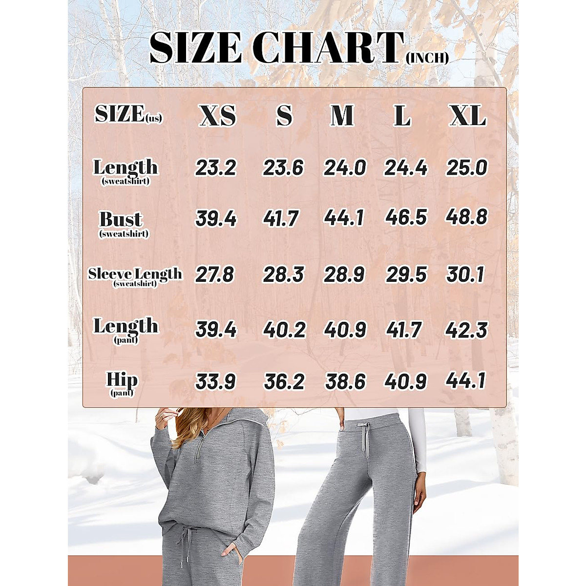 XIEERDUO Lounge Set For Women 2024 Winter Zip Up Sweatshirt And Wide Leg Sweatpant Apricot M