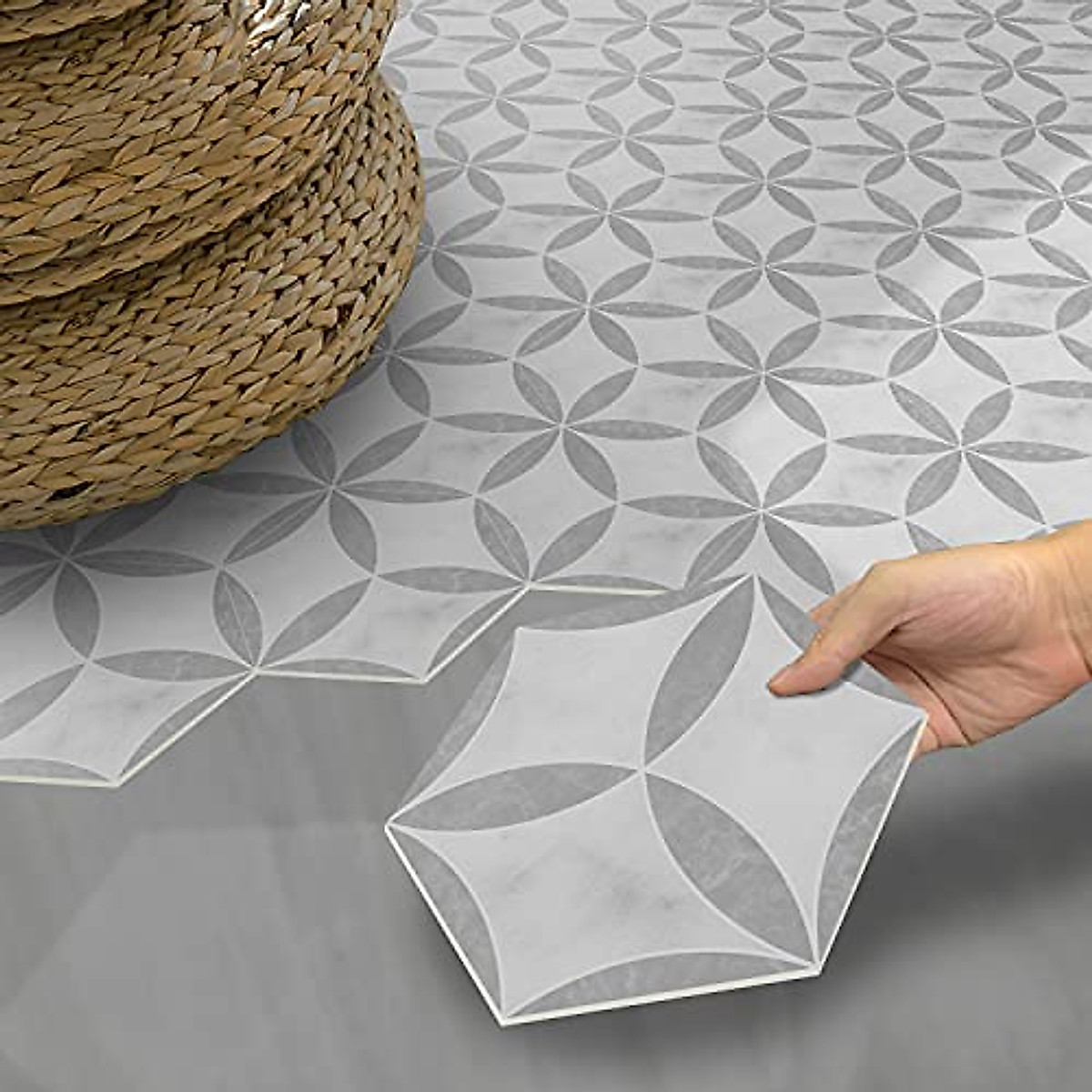 funlife 30Pcs Hexagon Peel and Stick Thick Kitchen Backsplash Foam Board, Self Adhesive Matt Wall Tile Decals for Home Decor, 7.87"x9.05", Lotus