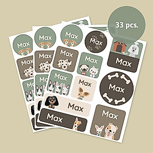 Large Name Labels for Kids (33) - Custom Stickers for Daycare and School Supplies - Durable, Waterproof Stickers for Water Bottles, Lunch Boxes, and More with Unique Designs - Dog