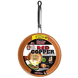 Red Copper 10 inch Pan by BulbHead Ceramic Copper Infused Non-Stick Fry Pan Skillet Scratch Resistant Without PFOA and PTFE Heat Resistant From Stove To Oven Up To 500 Degrees