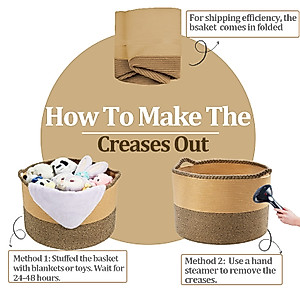 Turnextte Cotton Rope Basket, 22'' X16'' Super Large Blanket Storage Basket, Large Woven Laundry Basket with Reinforced Handles, Blanket Basket Living Room, Black and Brown