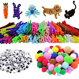 862 Pieces Kids Art & Craft Supplies Set DIY Activities & Parties Pipe Cleaners Craft Set 200 Pcs Pipe Cleaners 454 Pcs Pom Poms 208 Pcs Wiggle Eyes Self Adhesive1