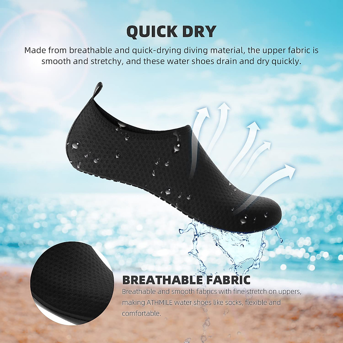 Water Socks for Women Men Adult Aqua Swim Shoes Beach River Pool Barefoot Yoga Exercise Wear Sport Accessories Quick-Dry Must Haves Size 7-8Women/6-7Men(Black-NW002)