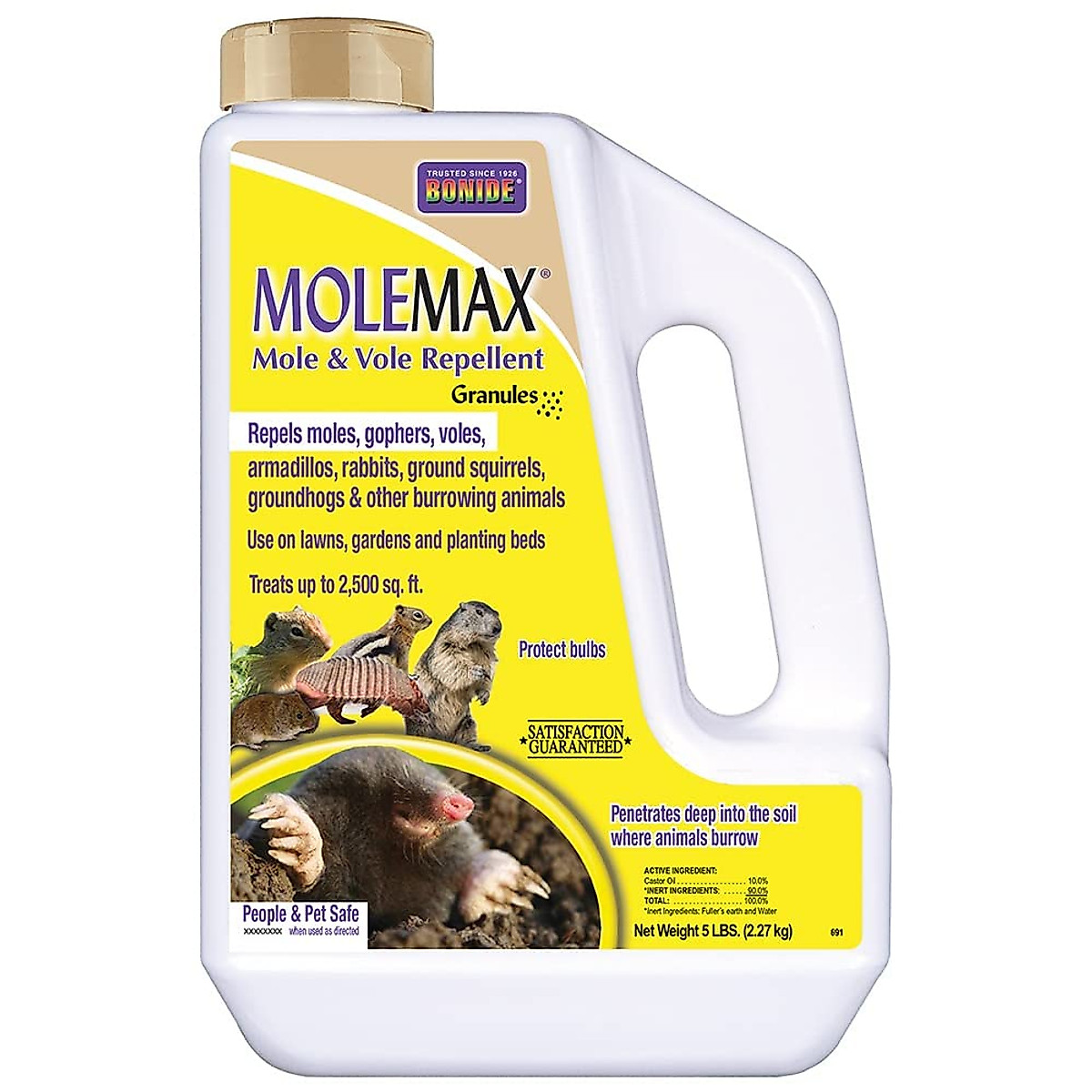 Bonide MOLEMAX Mole & Vole Repellent Granules, 5 lbs. Ready-to-Use, Outdoor Lawn & Garden Mole Control, People & Pet Safe
