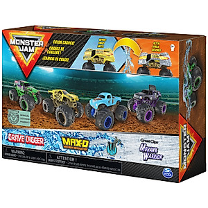 Monster Jam, Official Reveal The Steel 4-Pack of Color-Changing Die-Cast Monster Trucks, 1:64 Scale