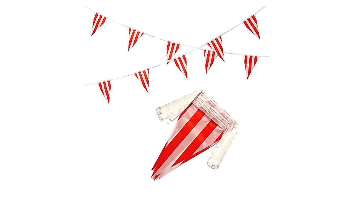100 Feet Red & White Striped Pennant Banner for Parties & Events