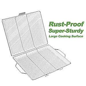 Skyflame Portable Grill Basket, Rustproof Stainless Steel Barbecue Grilling Basket for Most Outdoor Grilling Vegetables Fishes Shrimp Steak Meat Chops Kabob