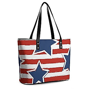 Womens Handbag Usa Flag And Stars Pattern Leather Tote Bag Top Handle Satchel Bags For Lady