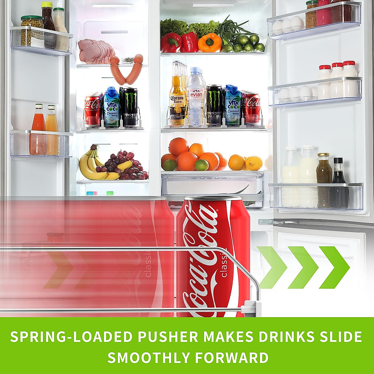 Drink Organizer for Fridge, Upgraded Soda Can Dispenser for Refrigerator with Fixed Clip, Automatic Fridge Drink Dispenser Holds up to 25 Cans, 5 Row