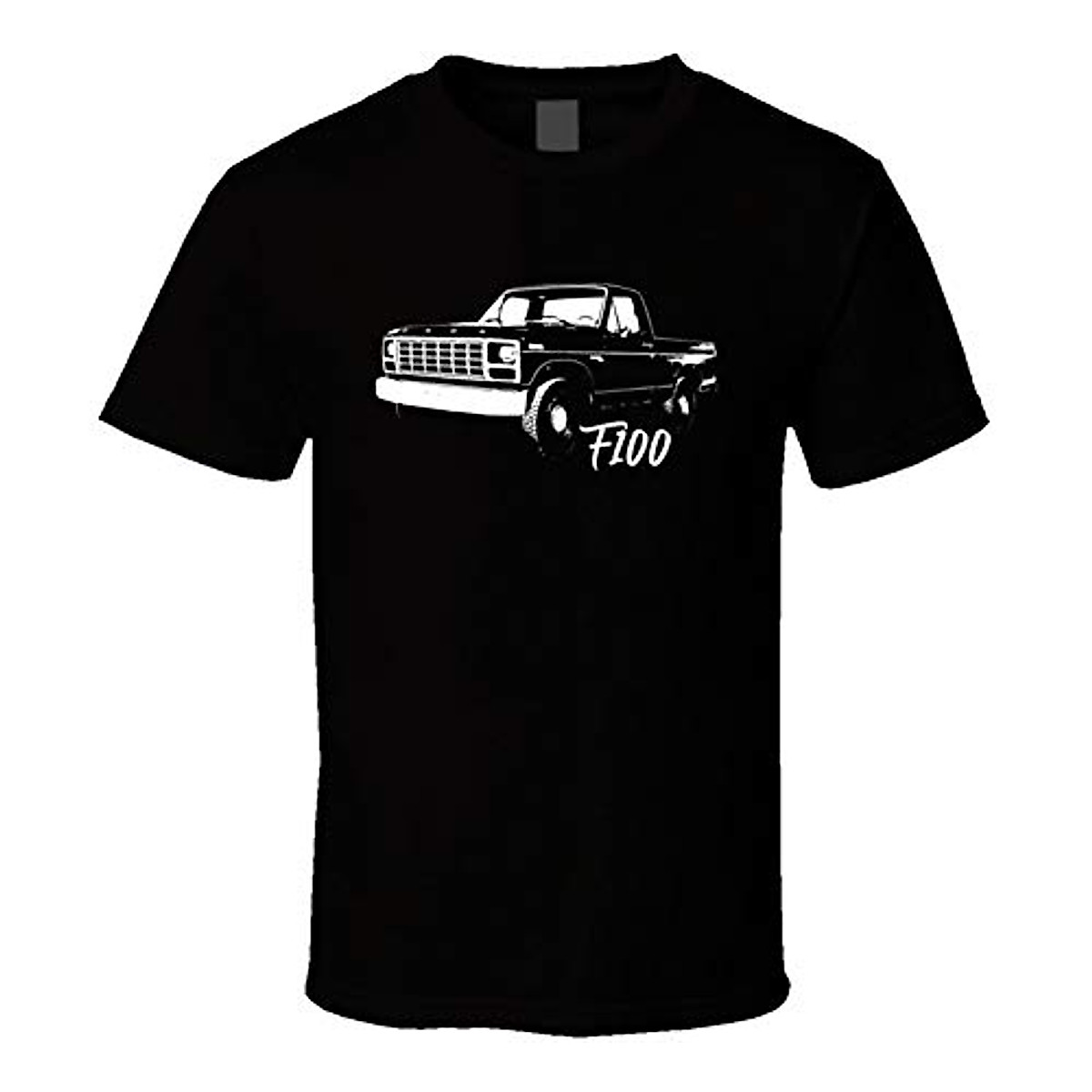 CarGeekTees 1980 F100 Pickup Truck Three Quarter View with Model Name Dark Color T Shirt 4XL Black