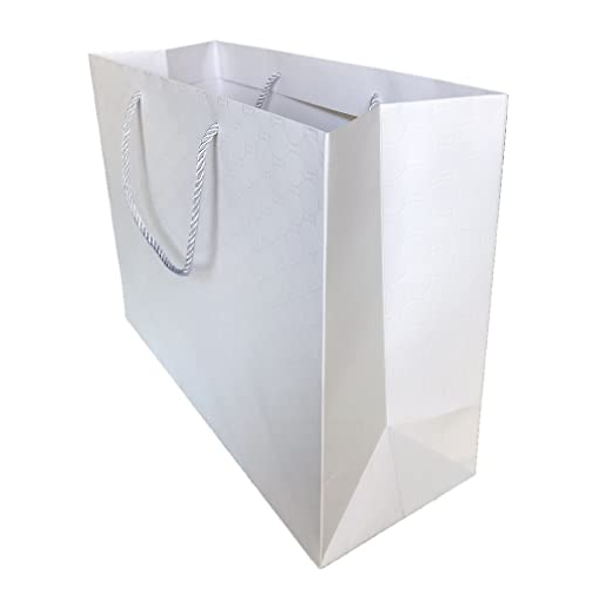 MODEENI Extra Large White Gift Bags with Handles 16x6x12 White Paper Bags 16x12 Euro Tote Big Shopping Boutique Bags 10 Pack XL Luxury Wedding Bag with Silver Handles