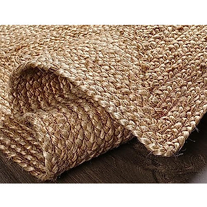 Jute Braided Natural Rug 2’X3' -Natural Linen Colour, Hand Woven & Reversible for Living Room Kitchen Entryway Rug, Jute Burlap Braided Rag Rug 24x36 inch, Farmhouse Rag Rug, Rustic Rug