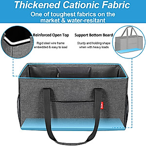 LHZK Standing Extra Large Utility Tote Bag with Metal Wire Frame and the Sides Rinforced, Extra Large Tote Bag with Handle, Reusable Grocery Bags Foldable, Beach Bag, Car Tote (Grey)