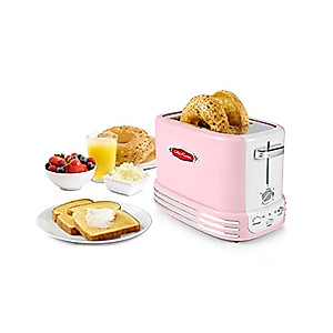 Nostalgia Retro Countertop Microwave Oven - Large 800-Watt - 0.9 cu ft - 12 Pre-Programmed Cooking Settings - Digital Clock - Kitchen Appliances - Pink & Retro Wide 2-Slice Toaster, Vintage Design