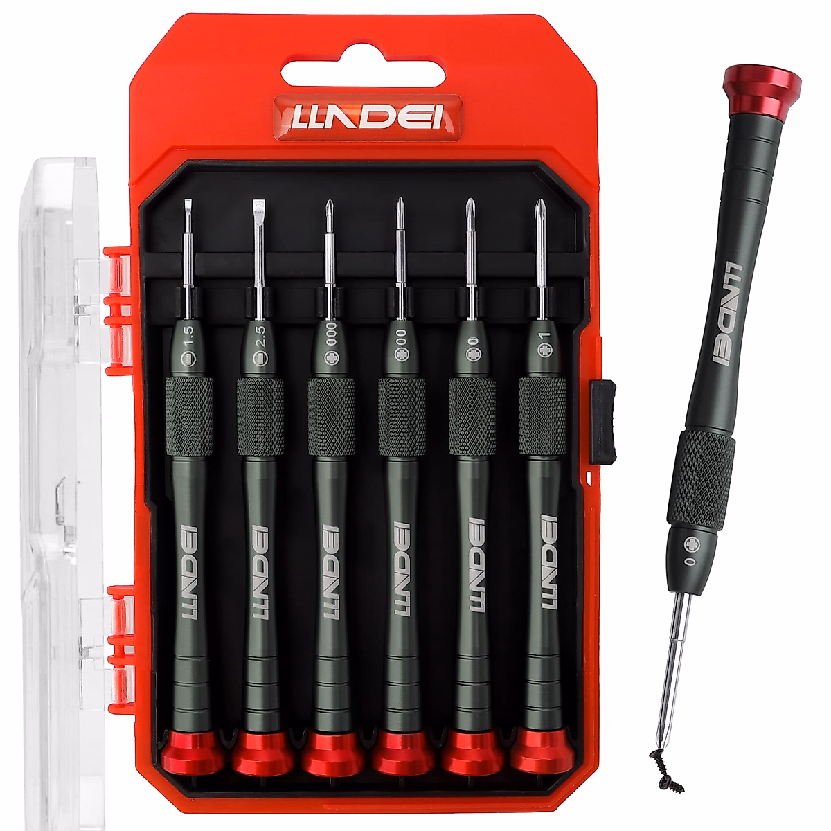 LLNDEI Mini Precision Aluminum Screwdriver Set 6 in 1, S2 Tiny Screwdrivers Set Repair Tool Kit Clocks/Watches/Eyeglasses/Laptop/PC (Slotted-1.5, 2.5mm/Phillips-PH000,PH00,PH0,PH1)