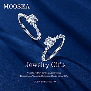 MOOSEA Moissanite Engagement Rings for Women, 1ct Round D Color VVS1 Clarity Lab Created Diamond Wedding Rings 14K White Gold Vermeil Moissanite Solitaire Ring for Women Wife Anniversary Rings Gifts