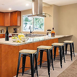 ZENY Metal Bar Stools Set of 4, Counter Height 26" Stools with Wooden Seat Stackable Indoor/Outdoor Barstools, 330 lbs Capacity