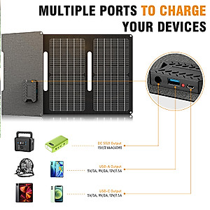 60W Foldable Solar Panel with 18V DC Output, Powkey Solar Charger with Stand and Carrying Bag, Portable Solar Panel for Power Stations with USB-A USB-C QC 3.0 for Outdoor Camping